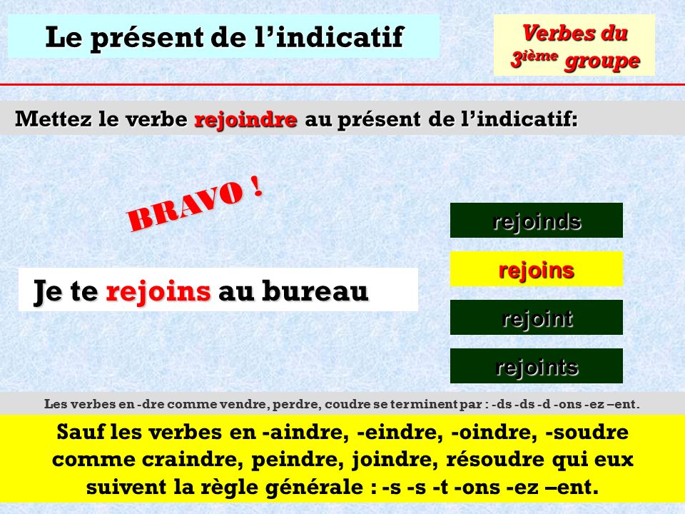 Verbe Joindre Au Present Tout Degorgement